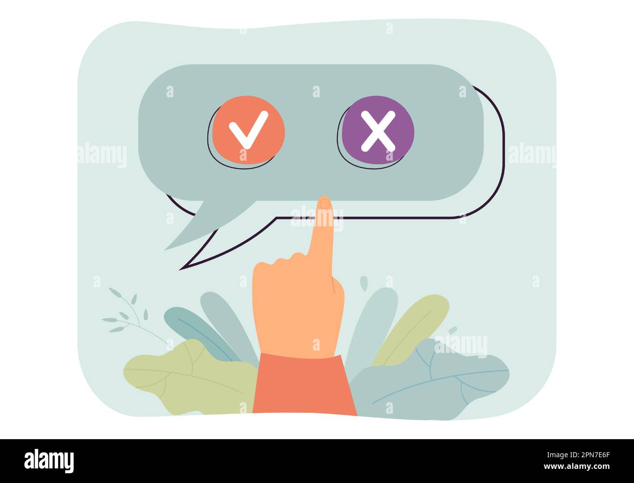 Finger pointing to bubble with check mark and cross signs Stock Vector ...