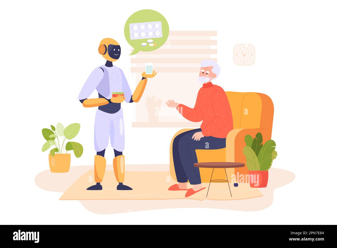 Cartoon robot taking care of old person at home Stock Vector Image ...