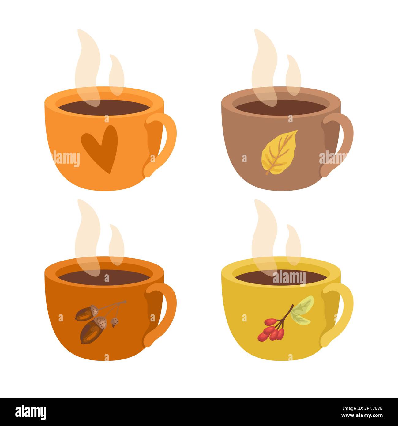Cups of hot tea with autumn design vector set Stock Vector Image & Art ...