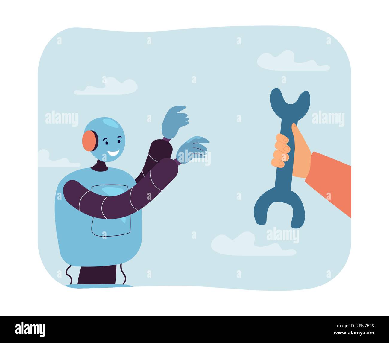 Cartoon robot holding digital computer hi-res stock photography and ...