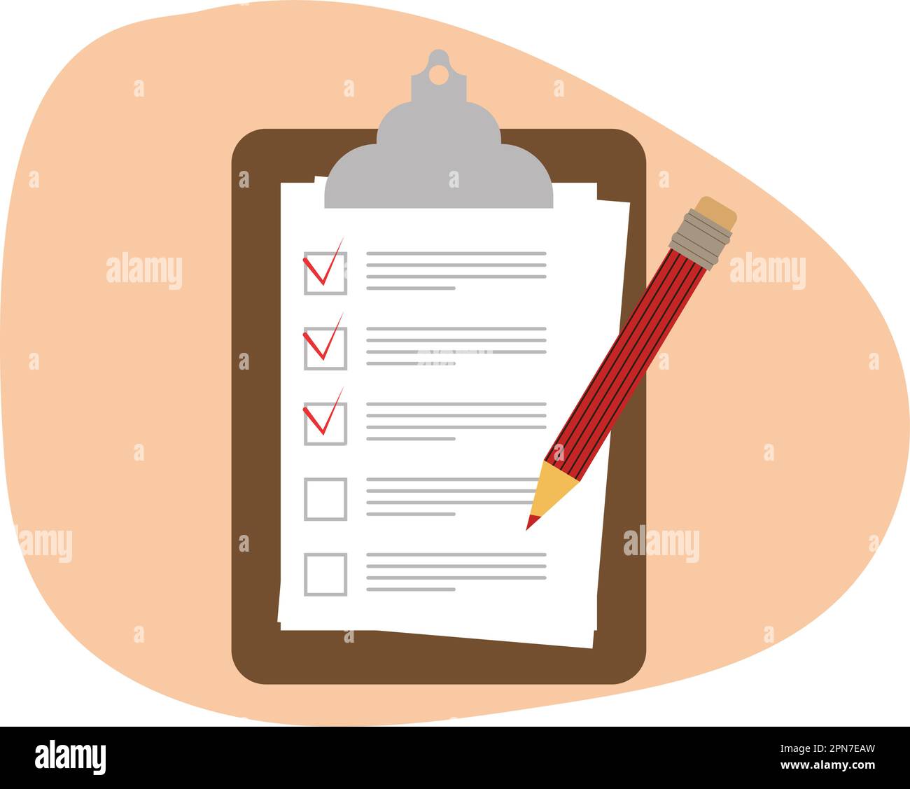 Vector Illustration of Checklist with Check Mark. A Red Pencil for ...