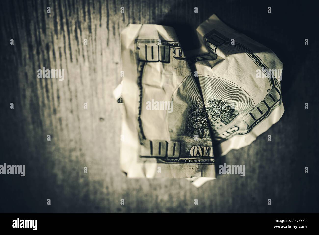 Closeup of Crumpled American Hundred Dollar Bill on Dark Background ...