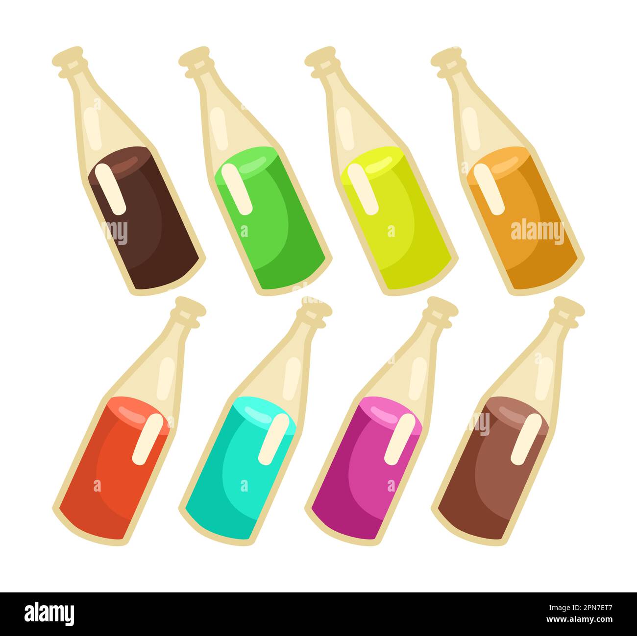 Glass bottles with colorful liquid vector illustrations set Stock ...
