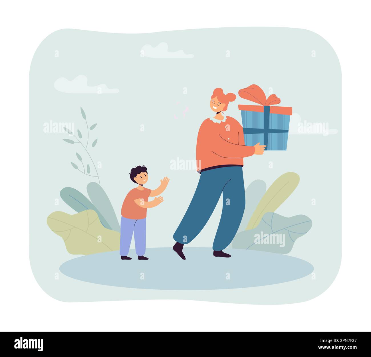Little boy asking for present flat vector illustration Stock Vector ...
