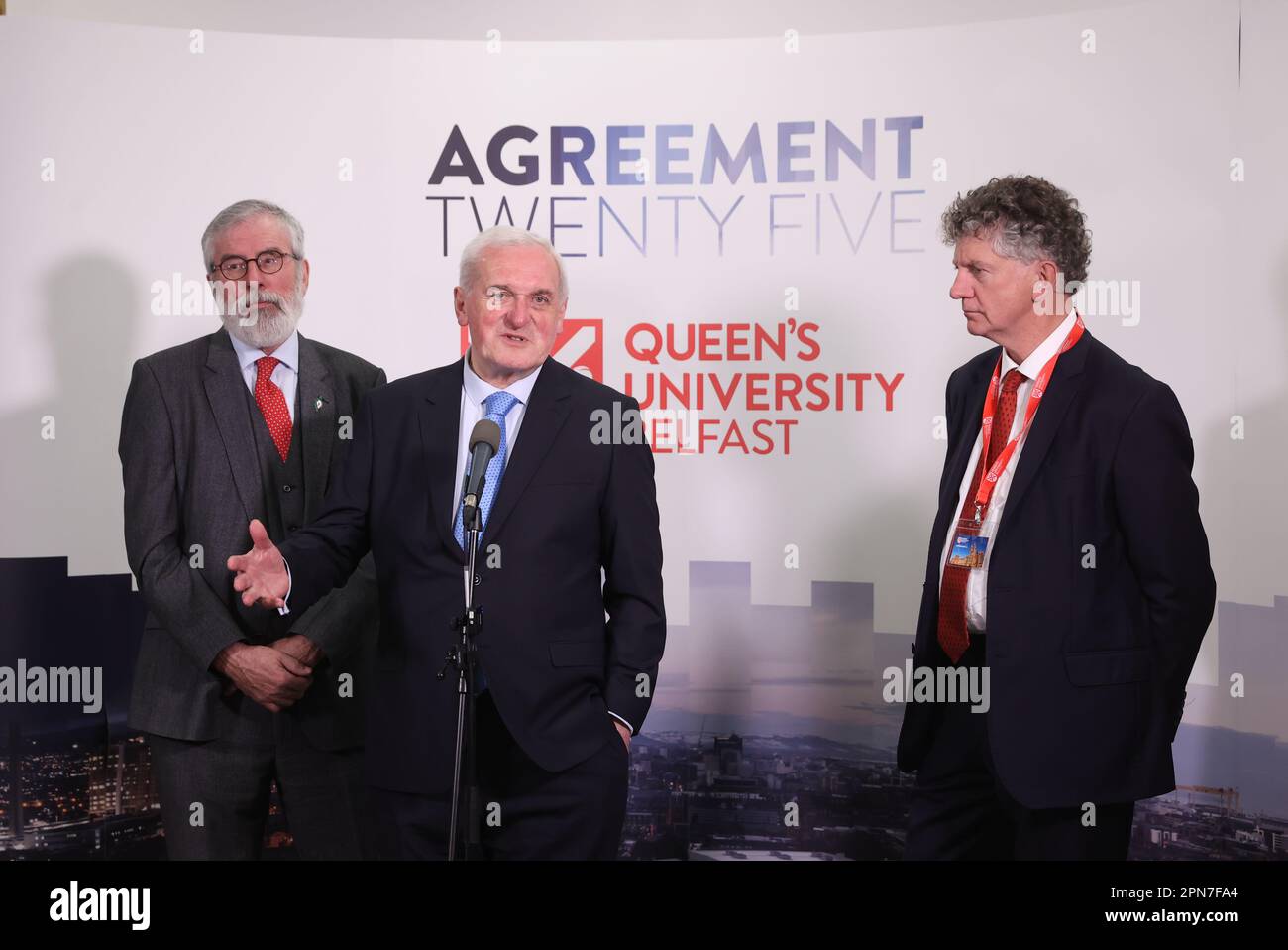 (left to right) Former Sinn Fein president Gerry Adams, former ...