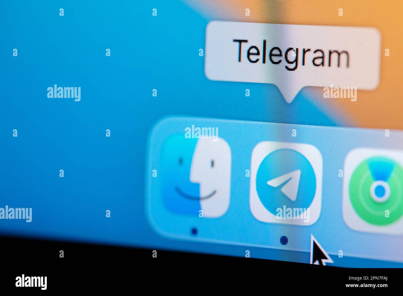 New york, USA - April 12, 2023: Open Telegram app in macbook dock for ...