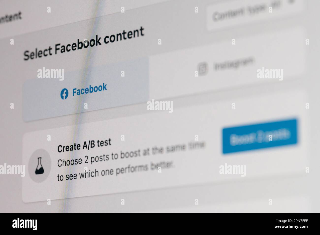 New york, USA - April 14, 2023: Select Facebook Content for boost on ...