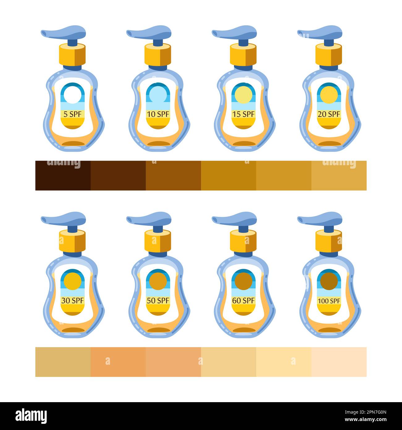 Sunscreen for different skin tones vector illustrations set Stock ...