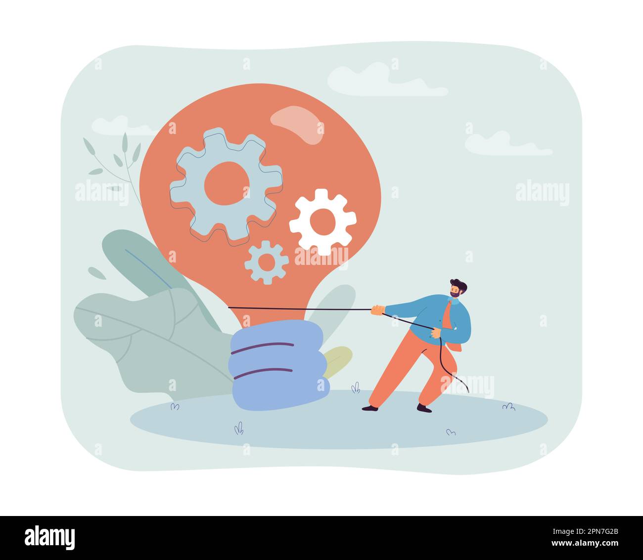 Businessman pulling big light bulb with gears inside Stock Vector Image ...
