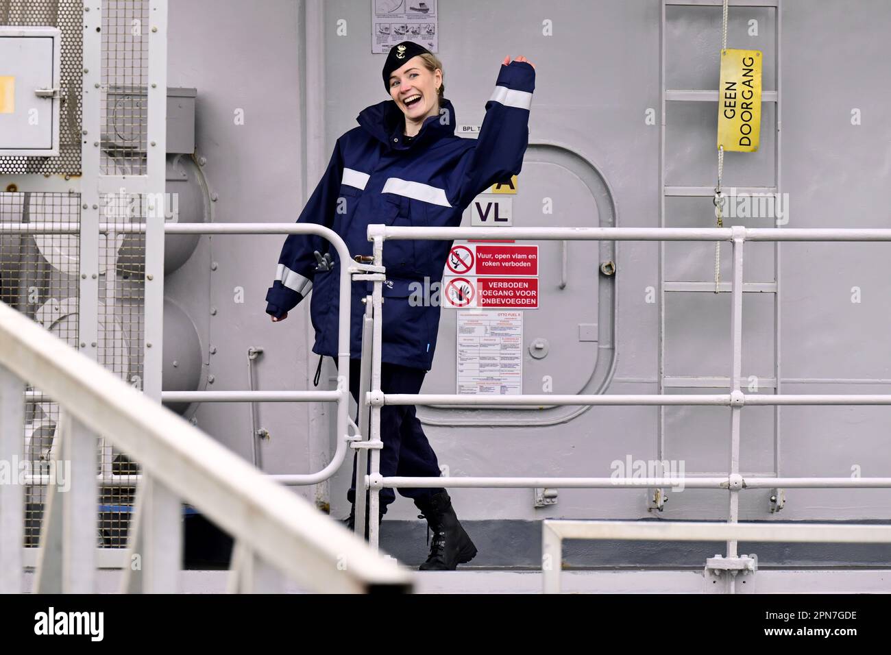 DEN HELDER, Netherlands - 17/04/2023, Crew members of the frigate Zr.Ms ...
