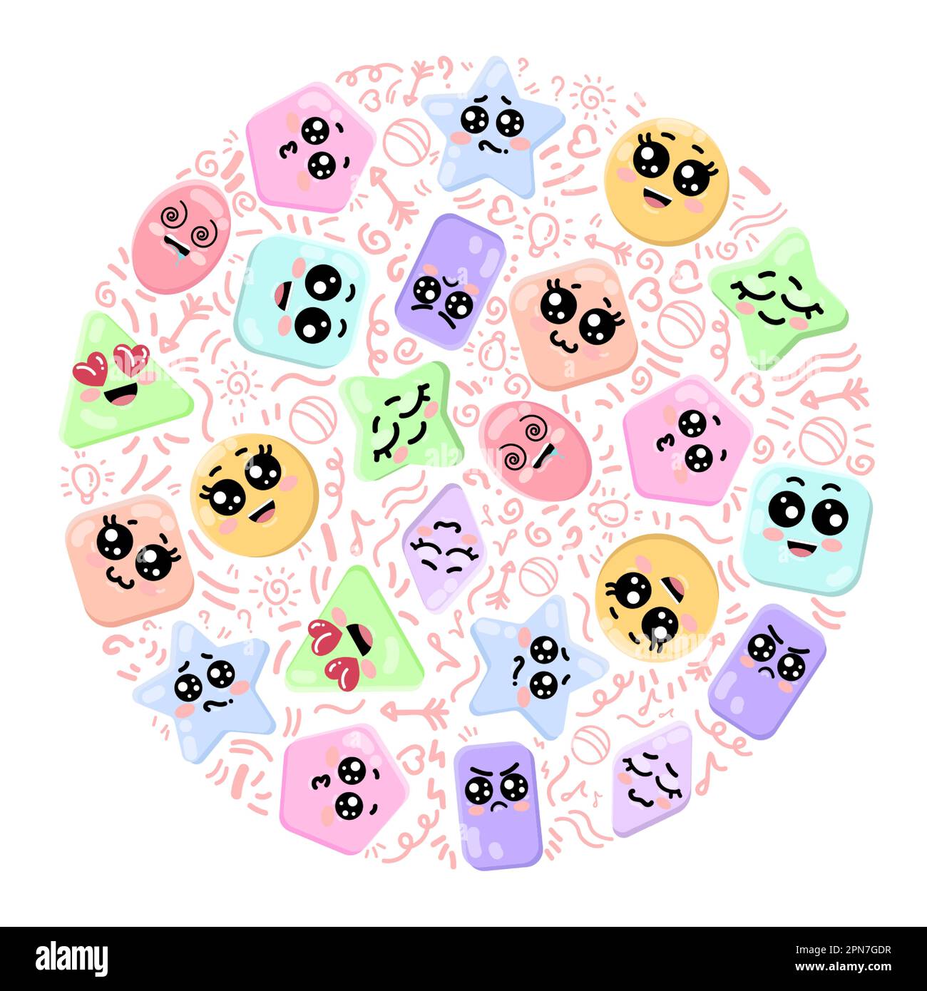 Cute figures with funny faces in patterned circle vector Stock Vector ...