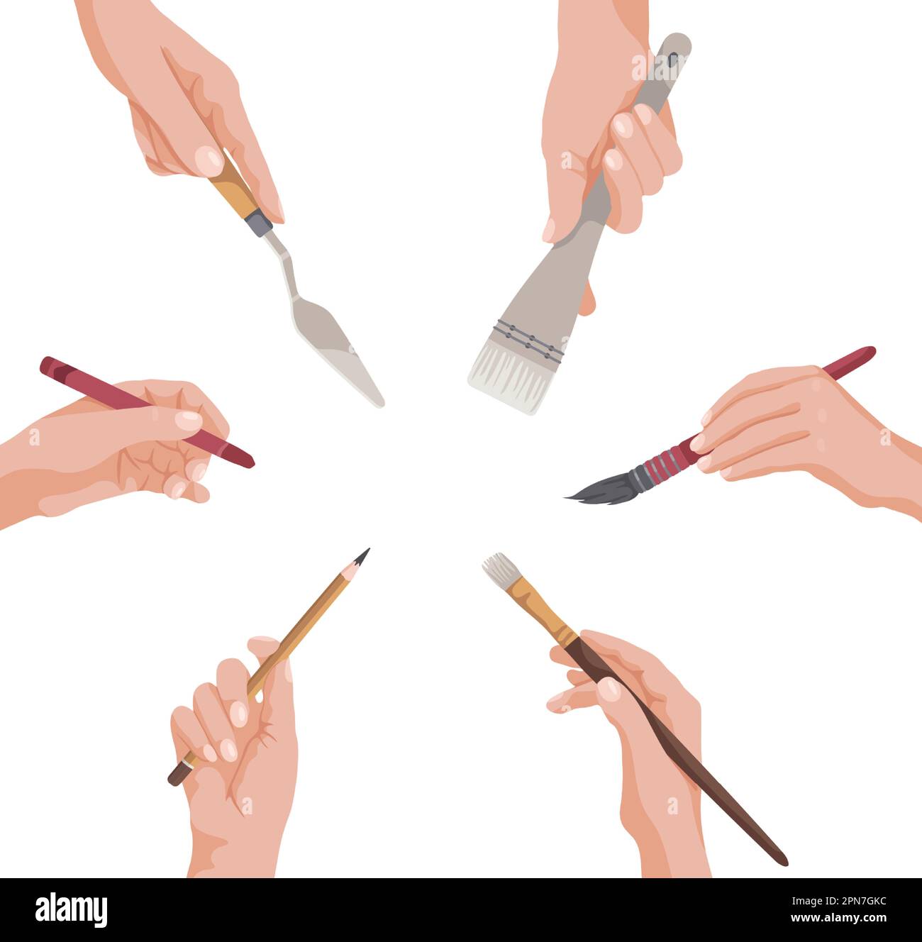 Hands of people with tools for painting vector illustrations set Stock ...