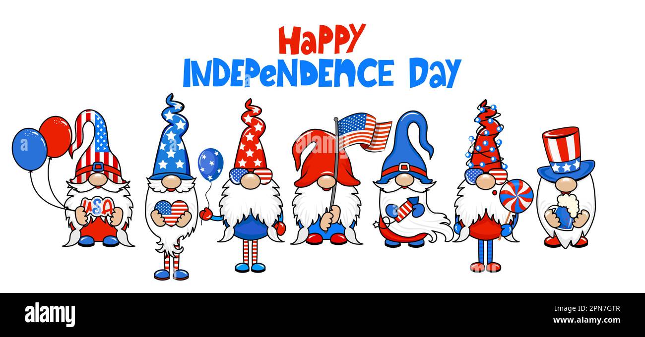 Happy 4th of July - Cute gnomes in 4th of July costume. Set of funny ...