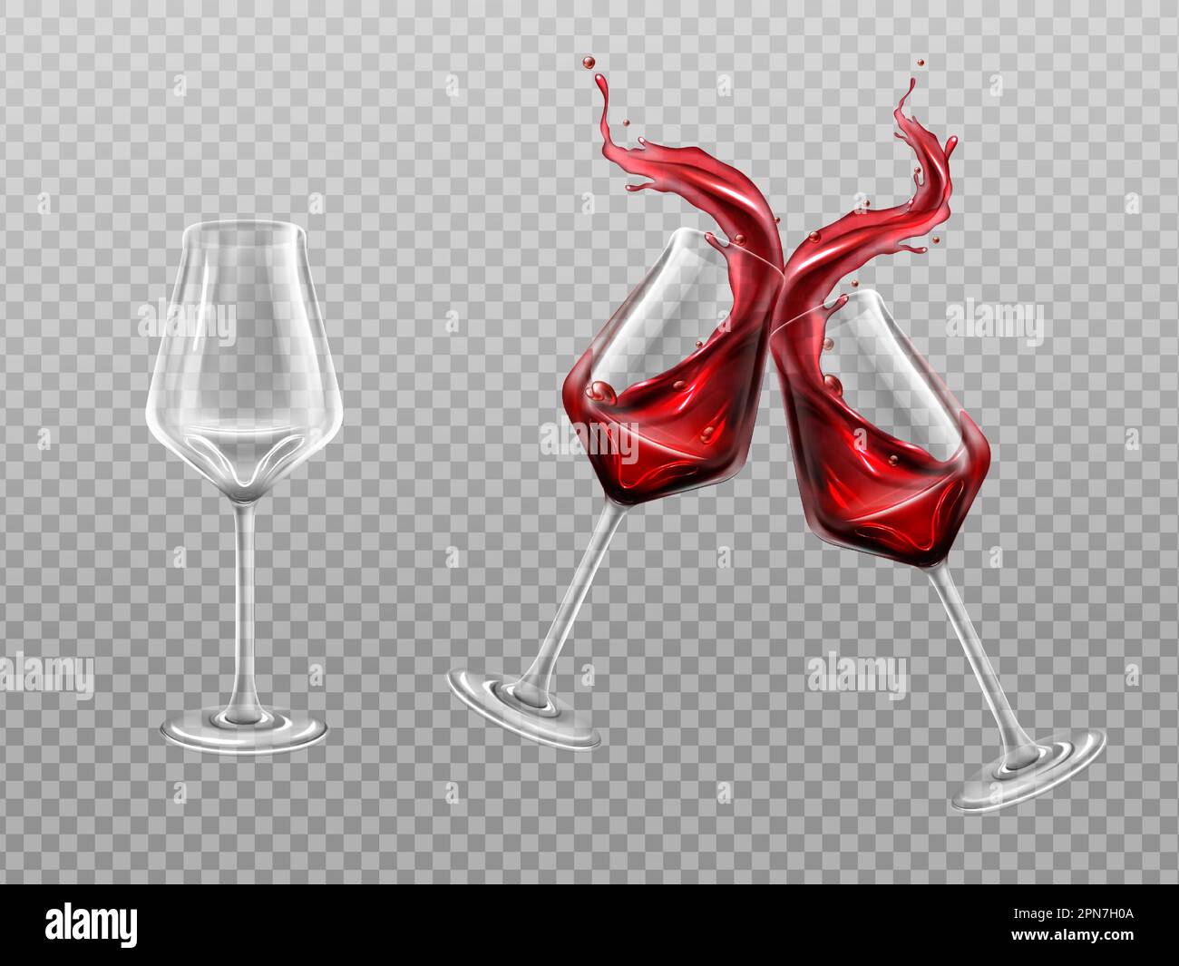 Wineglasses with red wine clink. Empty and full glasses with alcohol ...