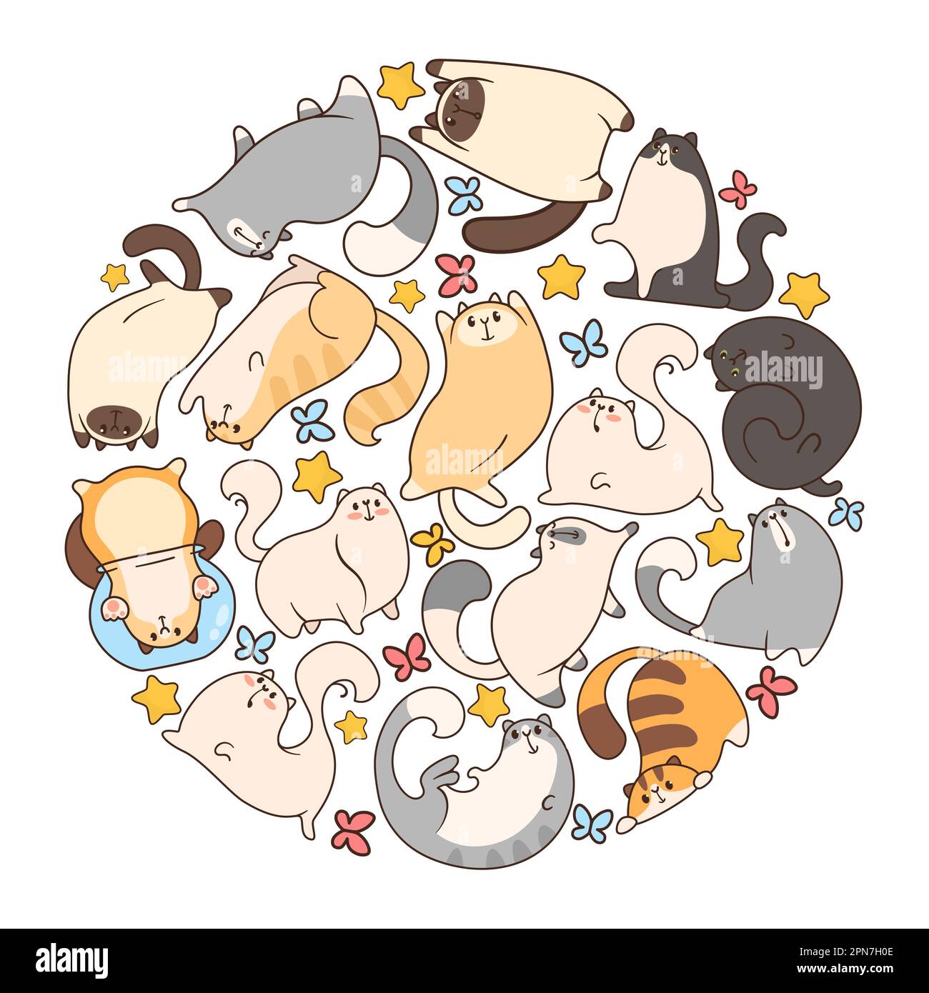 Circular pattern with adorable comic cats vector illustration Stock ...