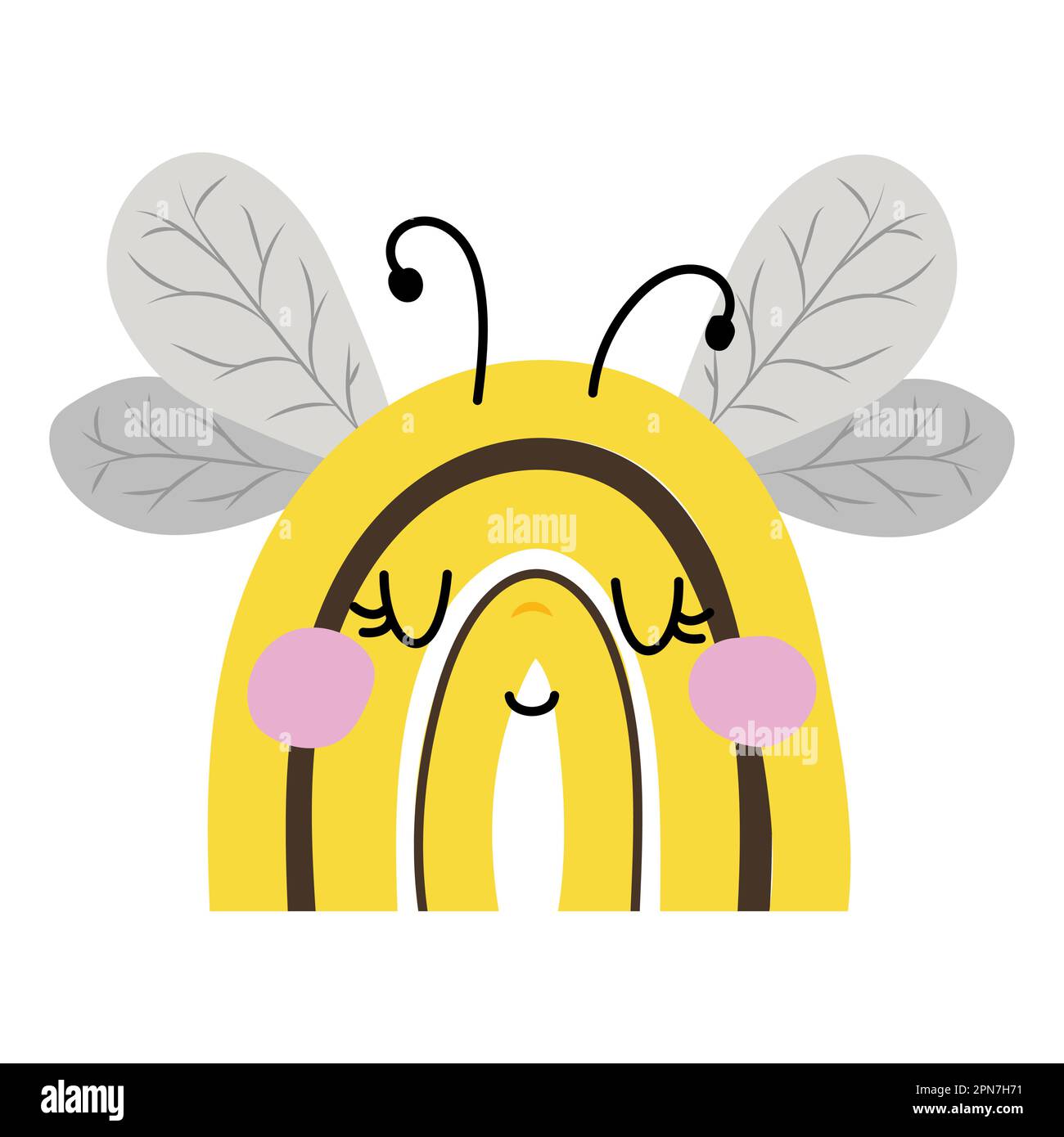 Boho rainbow bee character- funny rainbow. Sweet honeybee insect baby ...