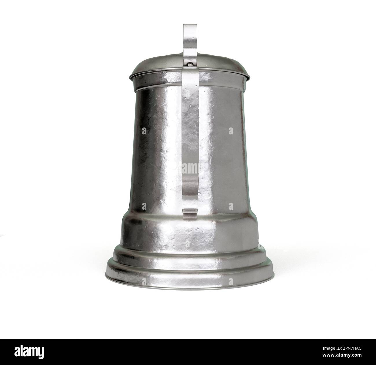 A vintage silver drinking tankard with a lid on an isolated white ...