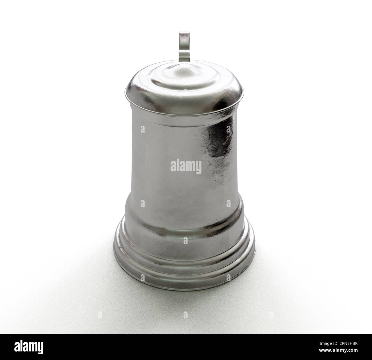 A vintage silver drinking tankard with a lid on an isolated white ...