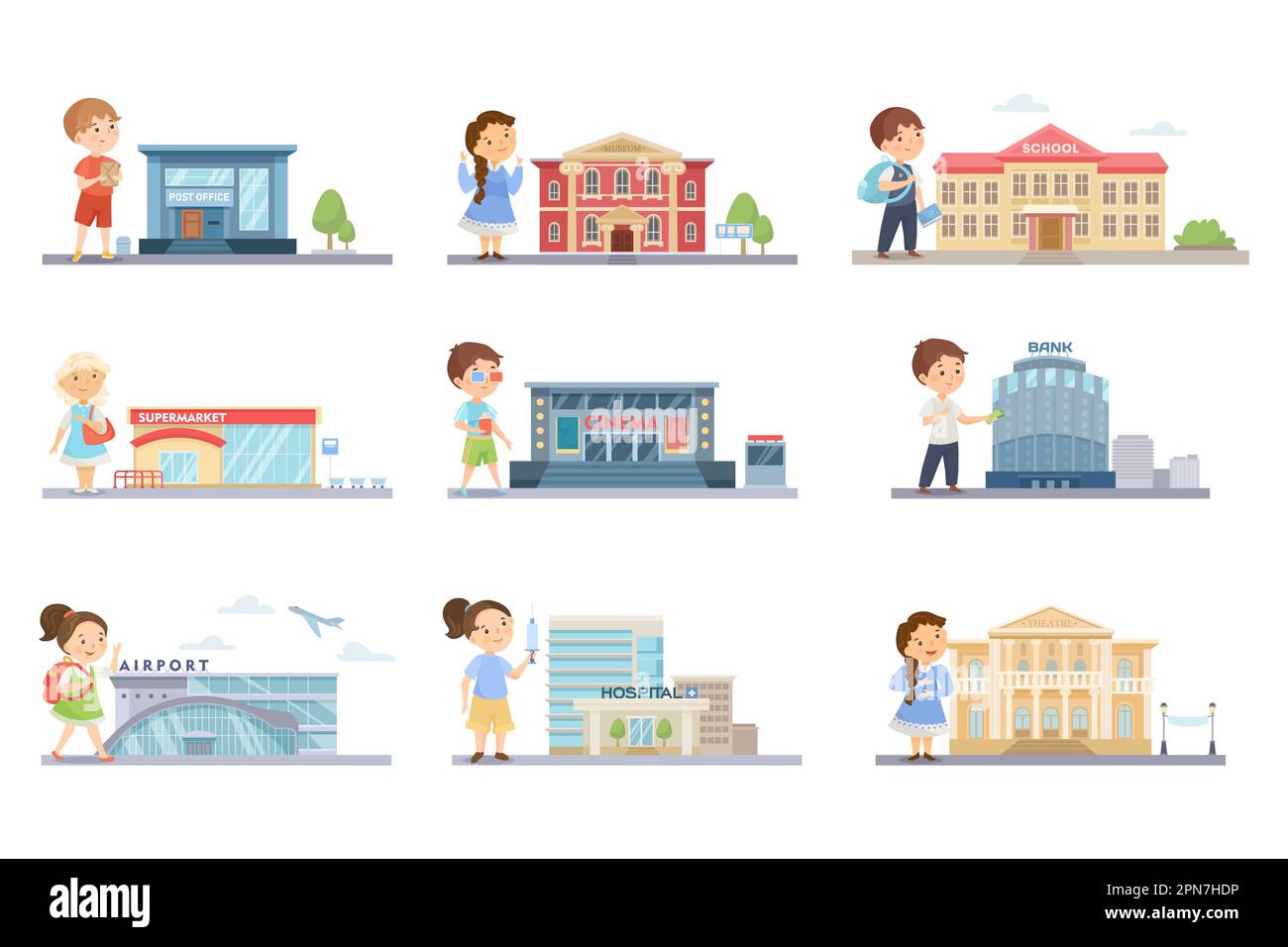 Children near public buildings vector Stock Vector Image & Art - Alamy