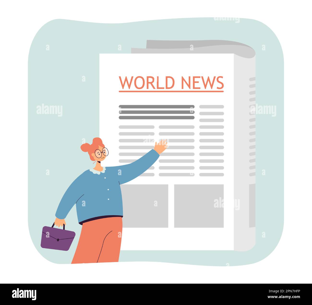 Tiny woman reading newspaper with world news headline Stock Vector ...