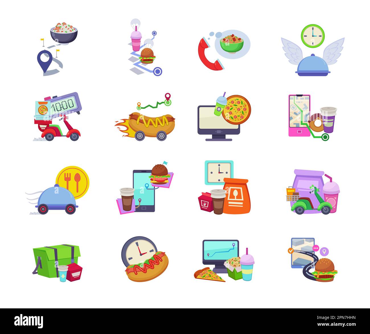 Express food delivery elements vector illustrations set Stock Vector ...