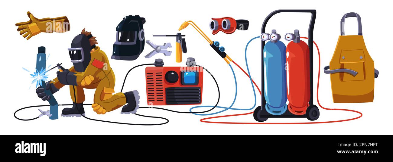 Welder character and equipment vector illustrations set Stock Vector ...
