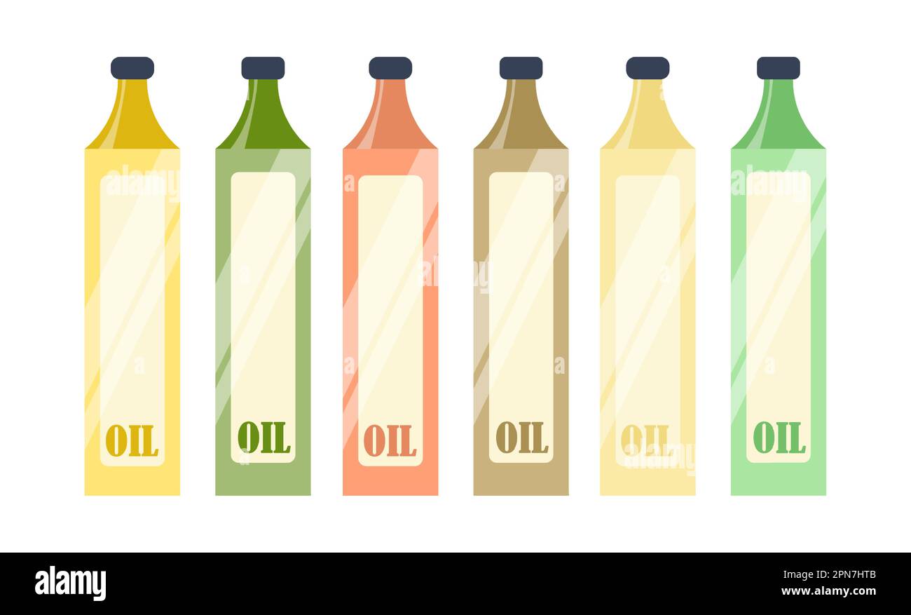 Bottles with different kinds of oil vector illustrations set Stock ...