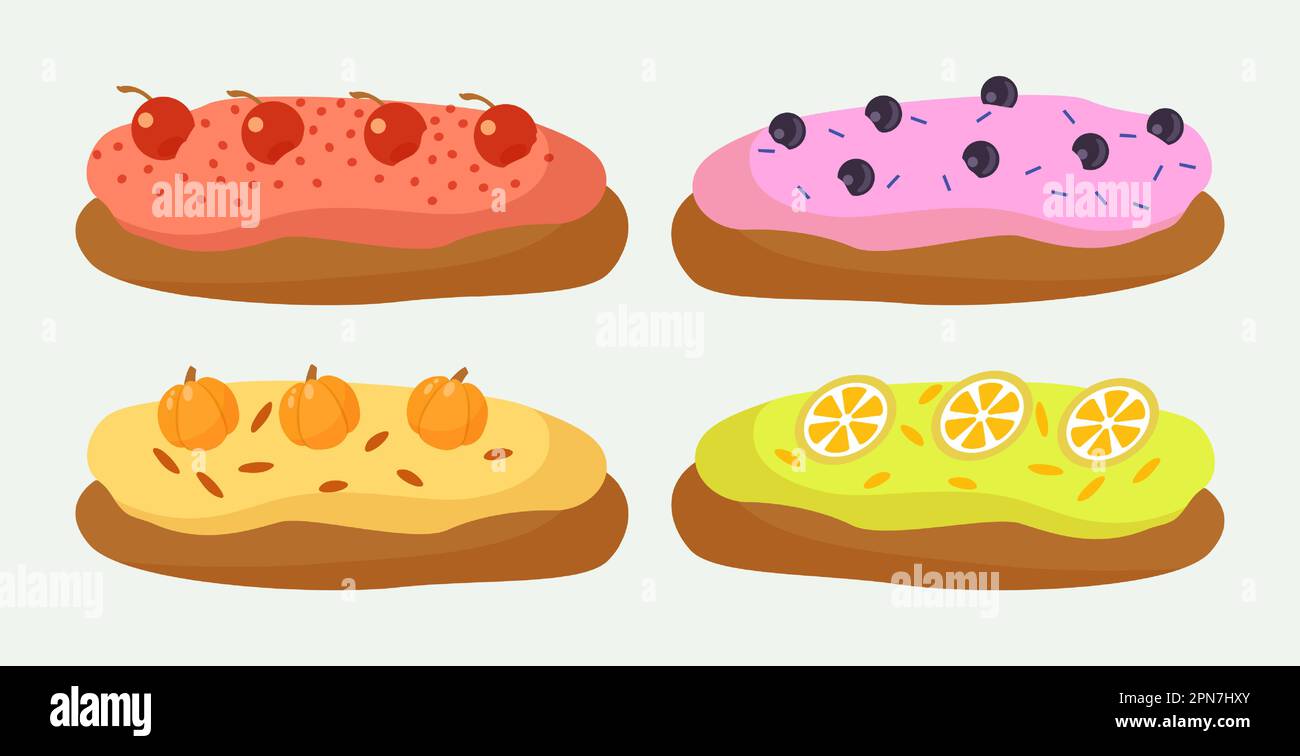 Eclairs or cookies with toppings vector illustrations set Stock Vector Image & Art - Alamy