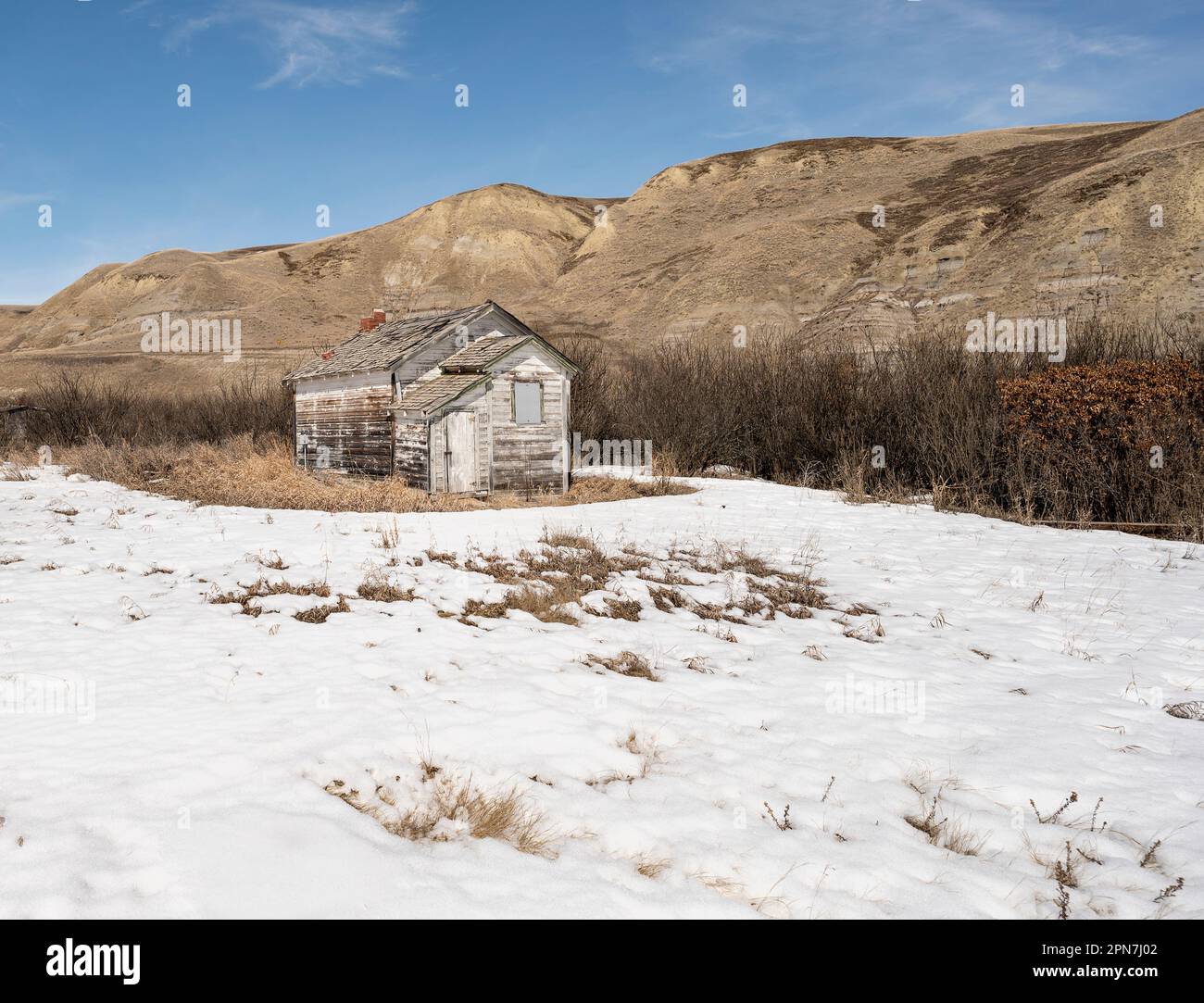 Abandoned school building in the Rosebud River Valley at the ghost town ...