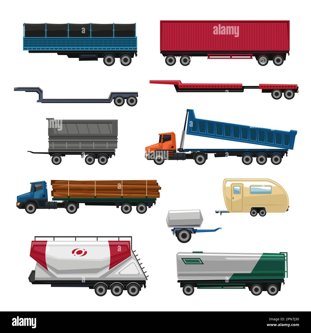 Different types of trailers cartoon illustration set Stock Vector Image ...