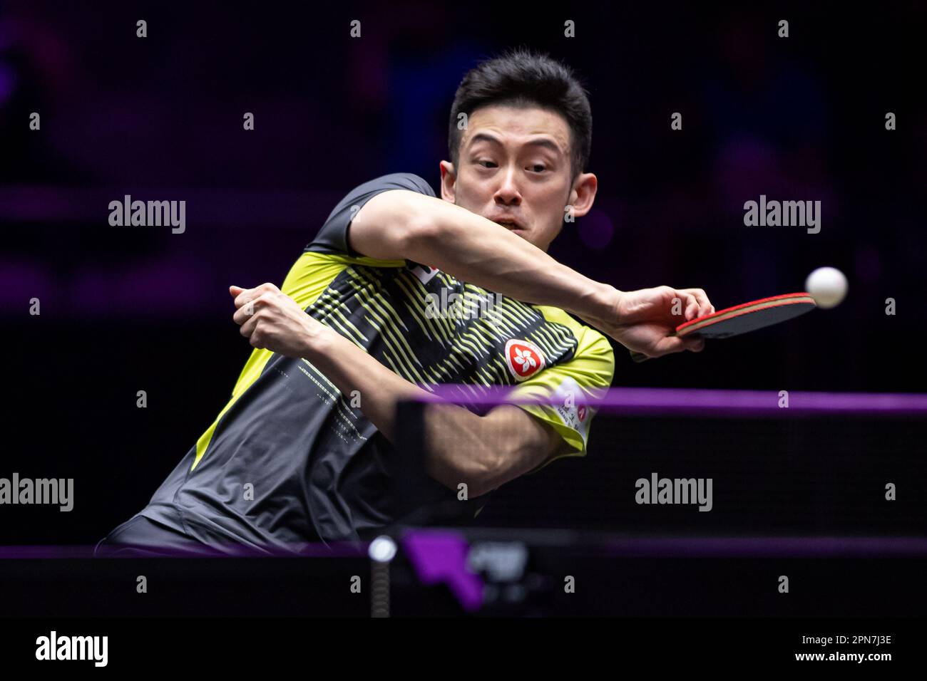 Macao, China. 17th Apr, 2023. Wong Chun Ting of China's Hong Kong hits ...