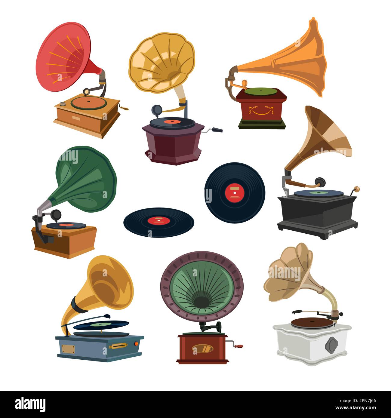 Vintage gramophones cartoon illustration set Stock Vector Image & Art ...