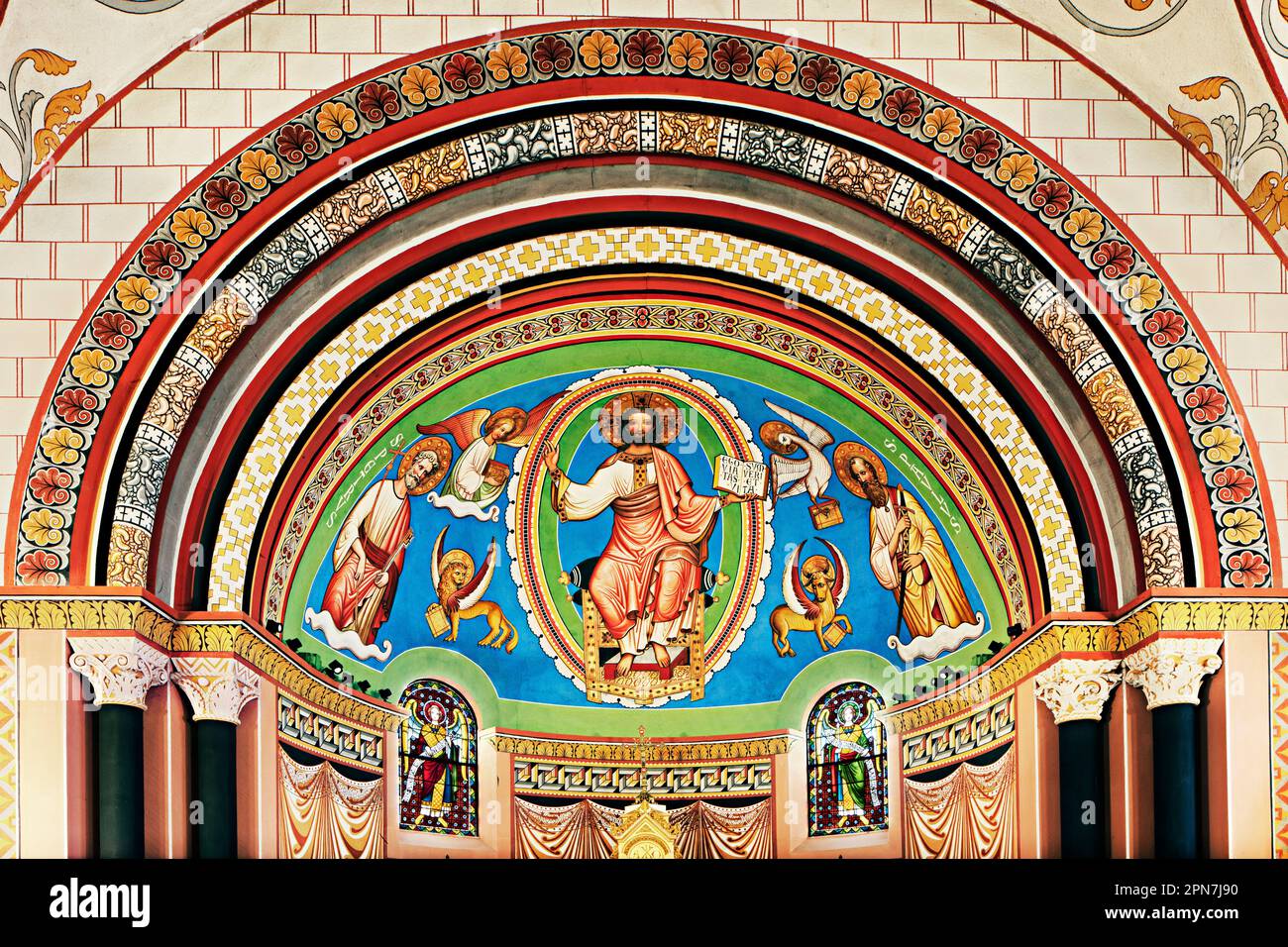Painted vaulted ceiling of the Saint Leon Chapel, Eguisheim, Alsace ...