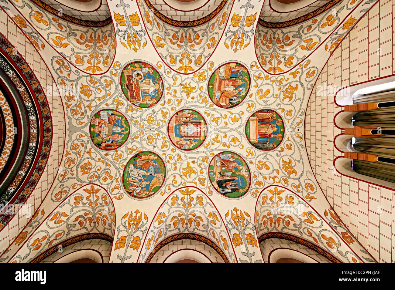 Painted vaulted ceiling of the Saint Leon Chapel, Eguisheim, Alsace ...