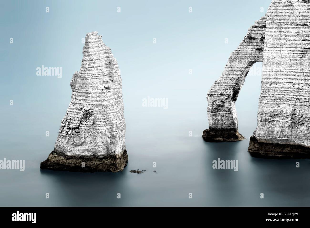 Rock formation with Étretat rock arch, Alabaster Coast, Normandy ...