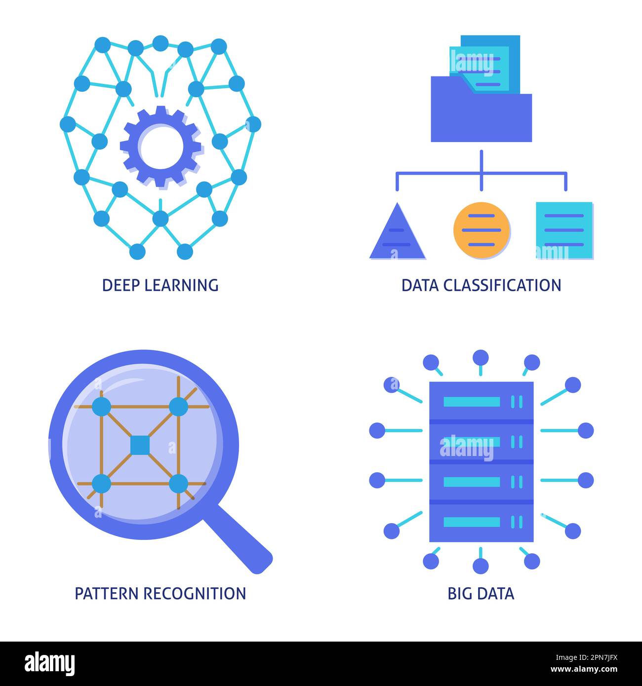 Data classification and deep learning flat icon set. Vector ...
