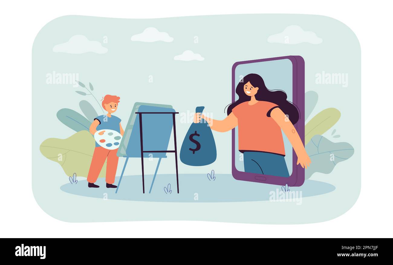 Artist selling his paintings flat vector illustration Stock Vector ...