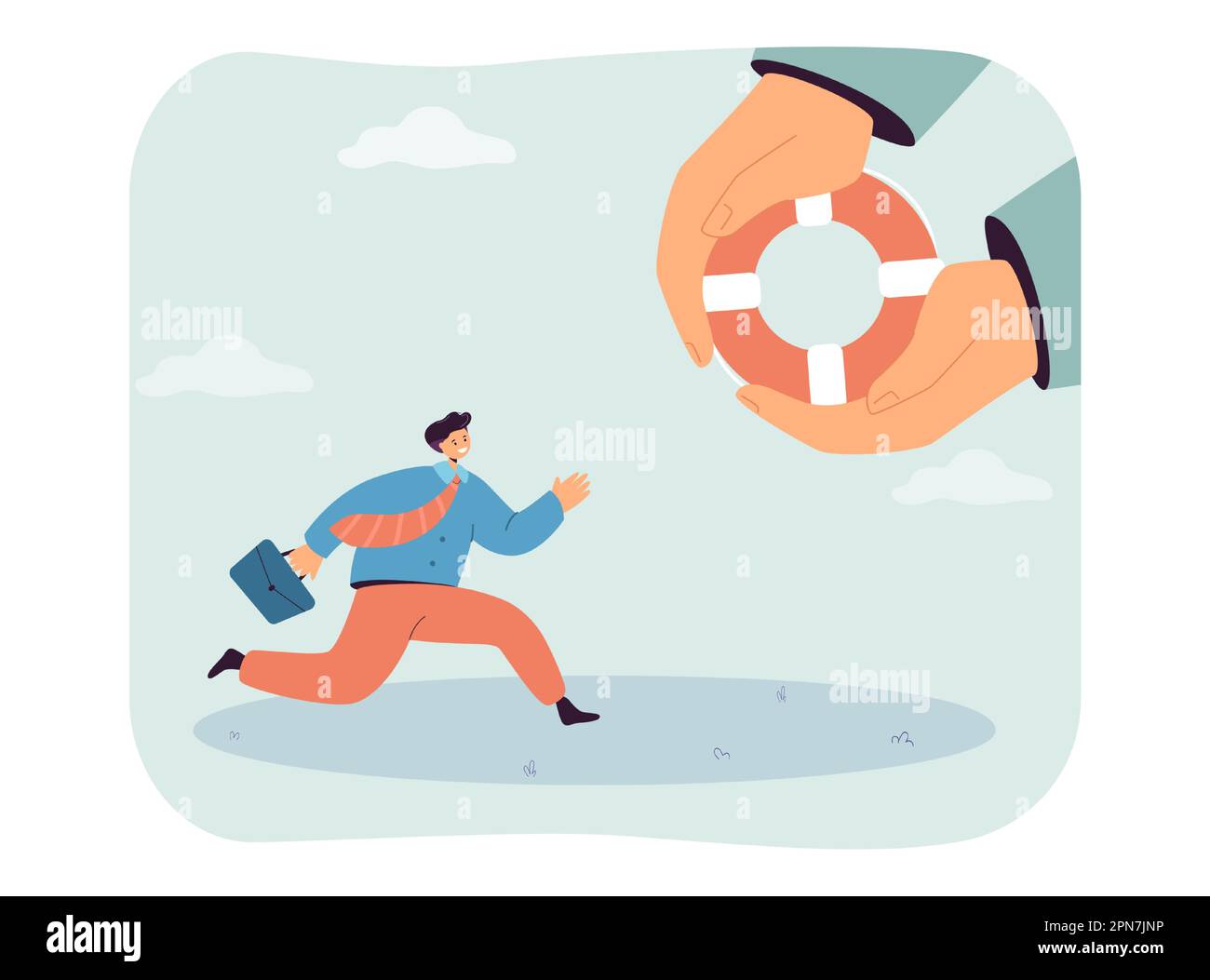 Employee running to hands of lifeguard with lifebuoy Stock Vector Image ...