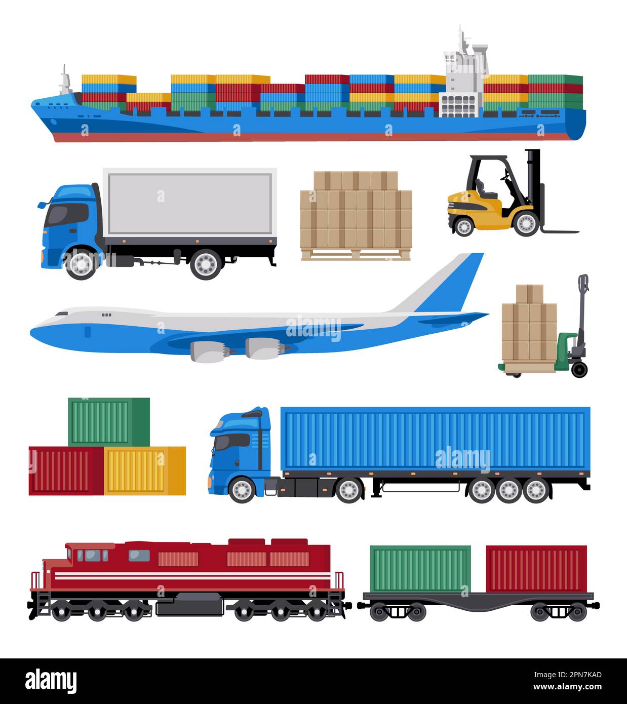 Cargo or freight transport flat vector illustrations set Stock Vector ...