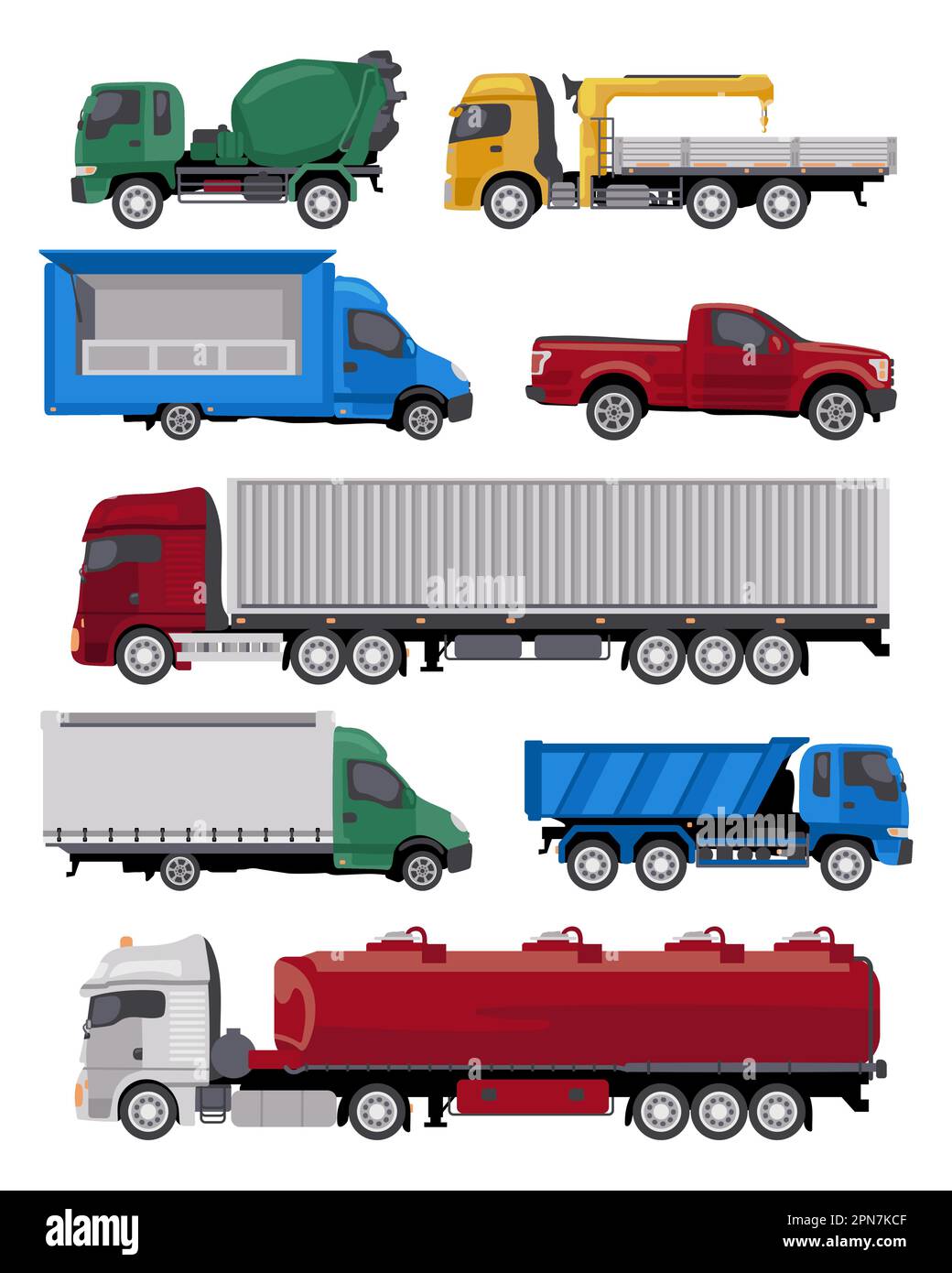 Trucks or cargo vehicles flat vector illustrations set Stock Vector ...