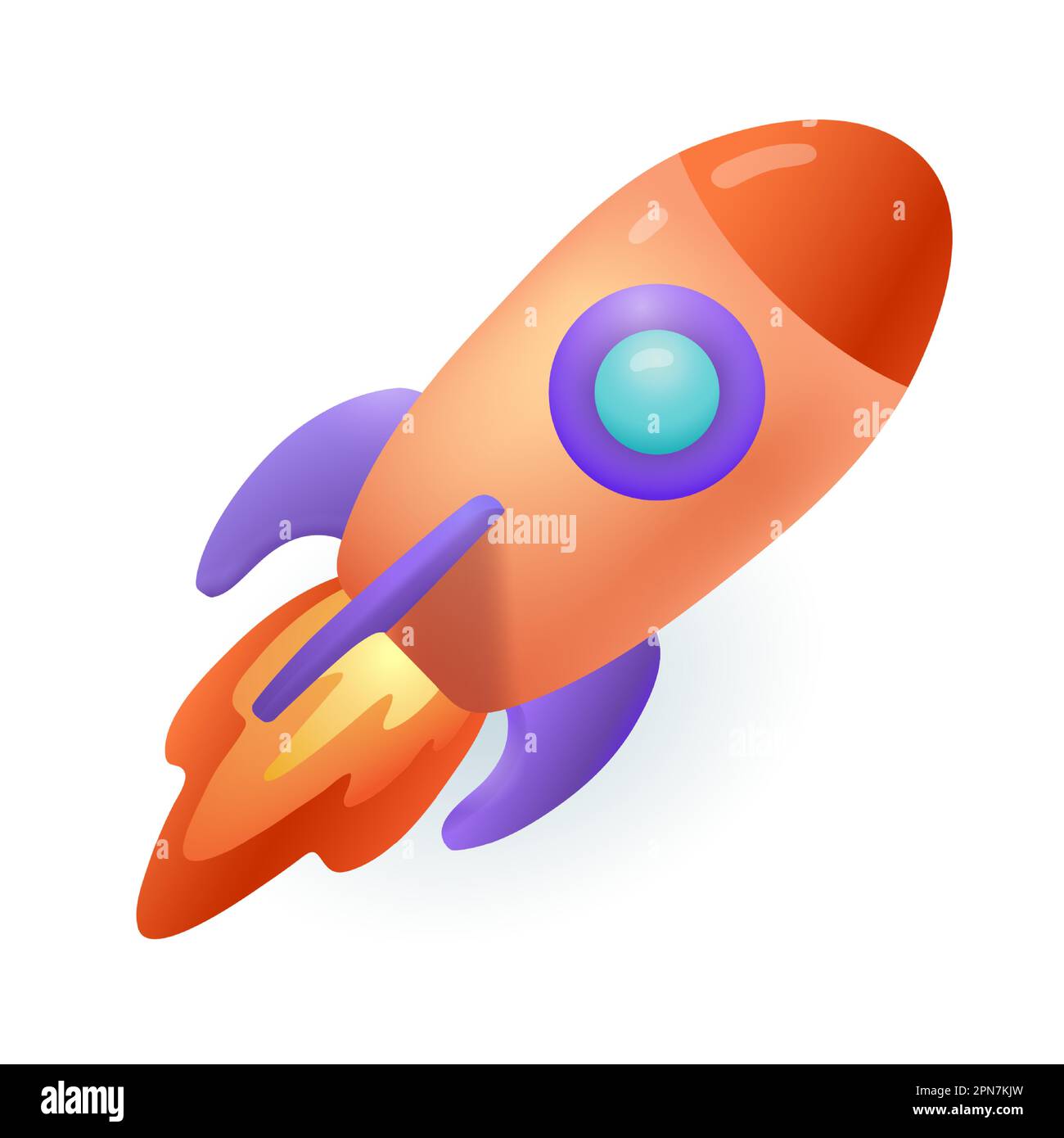 Orange or red flying rocket ship with fire or flame 3D icon Stock ...