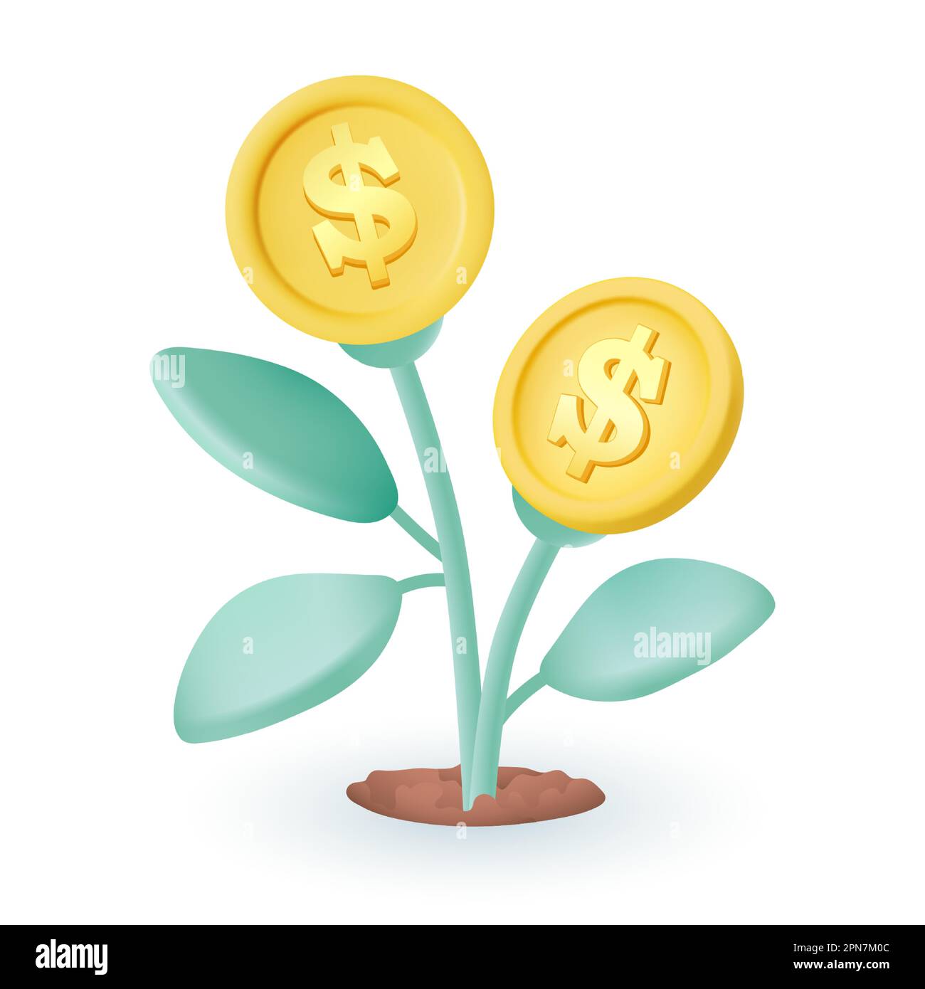 Gold coins with dollar symbols growing as plants 3D icon Stock Vector ...