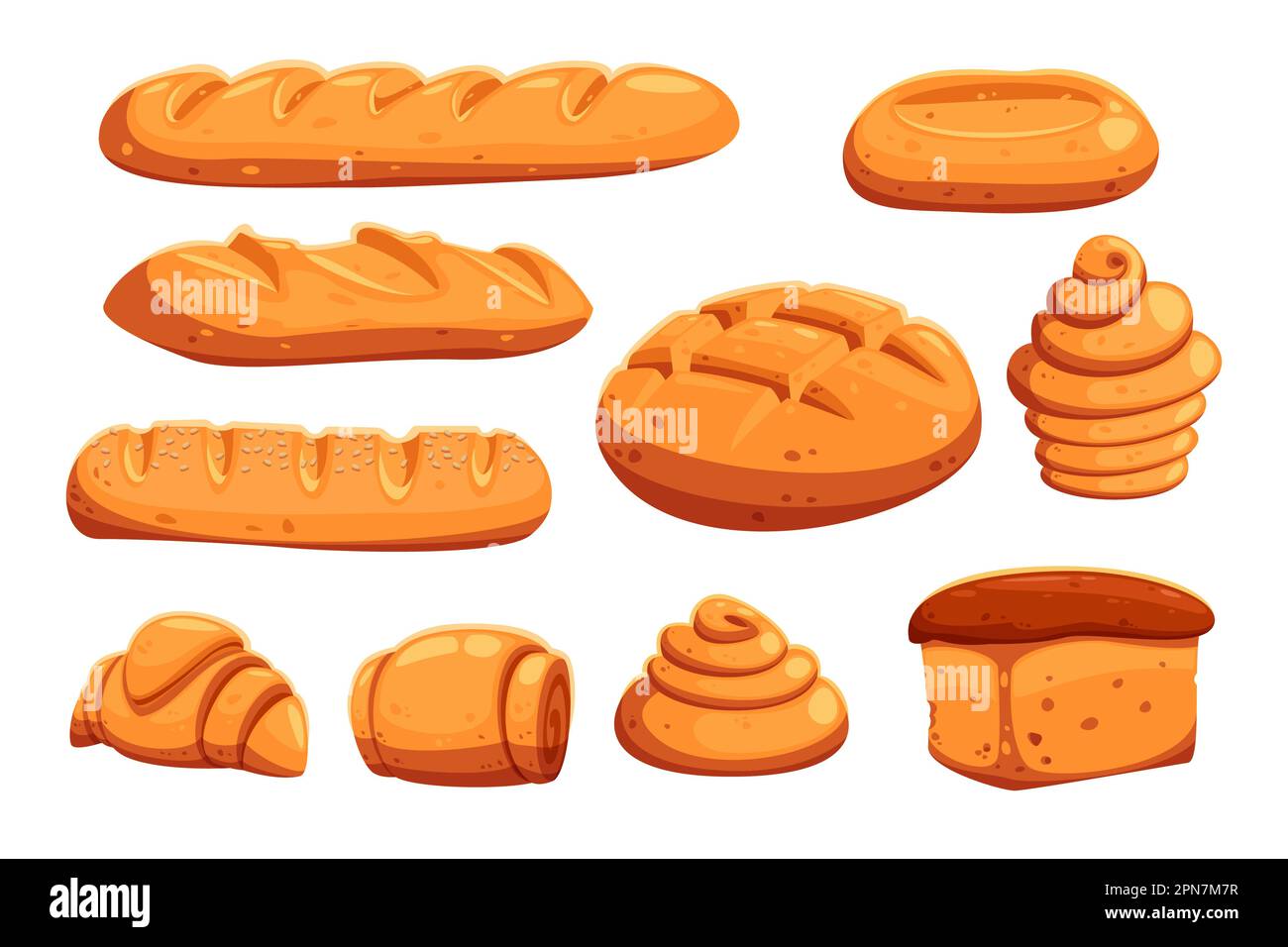 Different types of bread cartoon illustration set Stock Vector Image ...