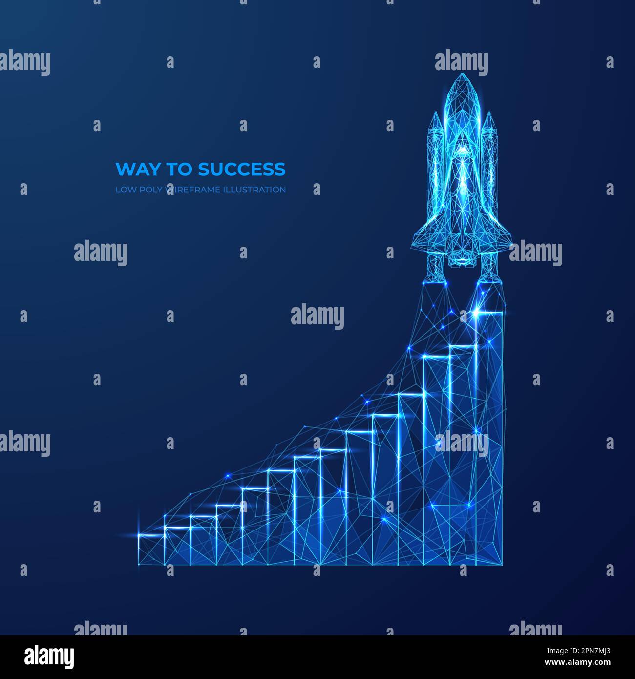 Business success strategy. Low poly wireframe spaceship launch Stock ...
