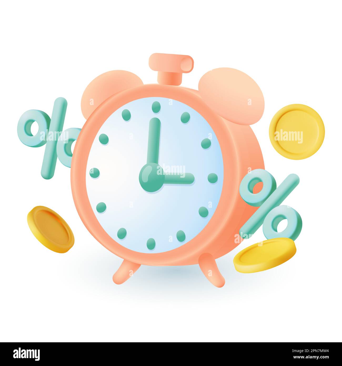 Alarm clock with gold coins and percentage signs 3D icon Stock Vector ...