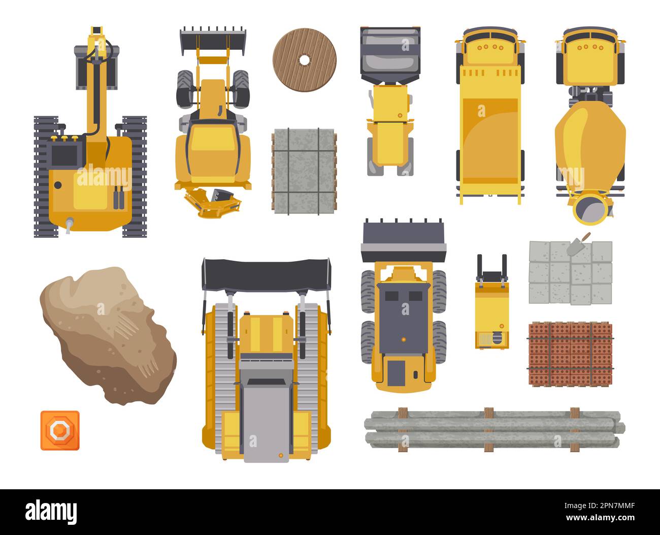 Top view of vehicles for construction vector illustrations set Stock ...