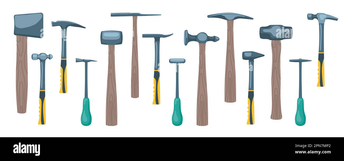 Different kinds of hammers flat vector illustrations set Stock Vector ...