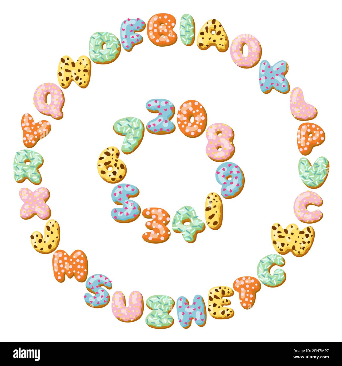 Round pattern with donut letters and numbers vector illustration Stock ...