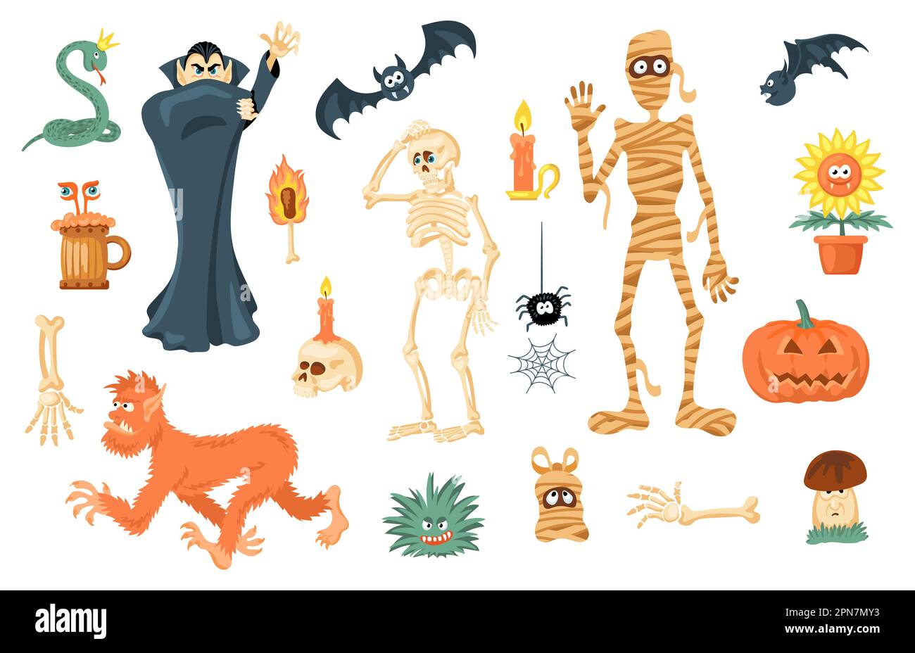 Funny spooky Halloween elements vector illustrations set Stock Vector ...