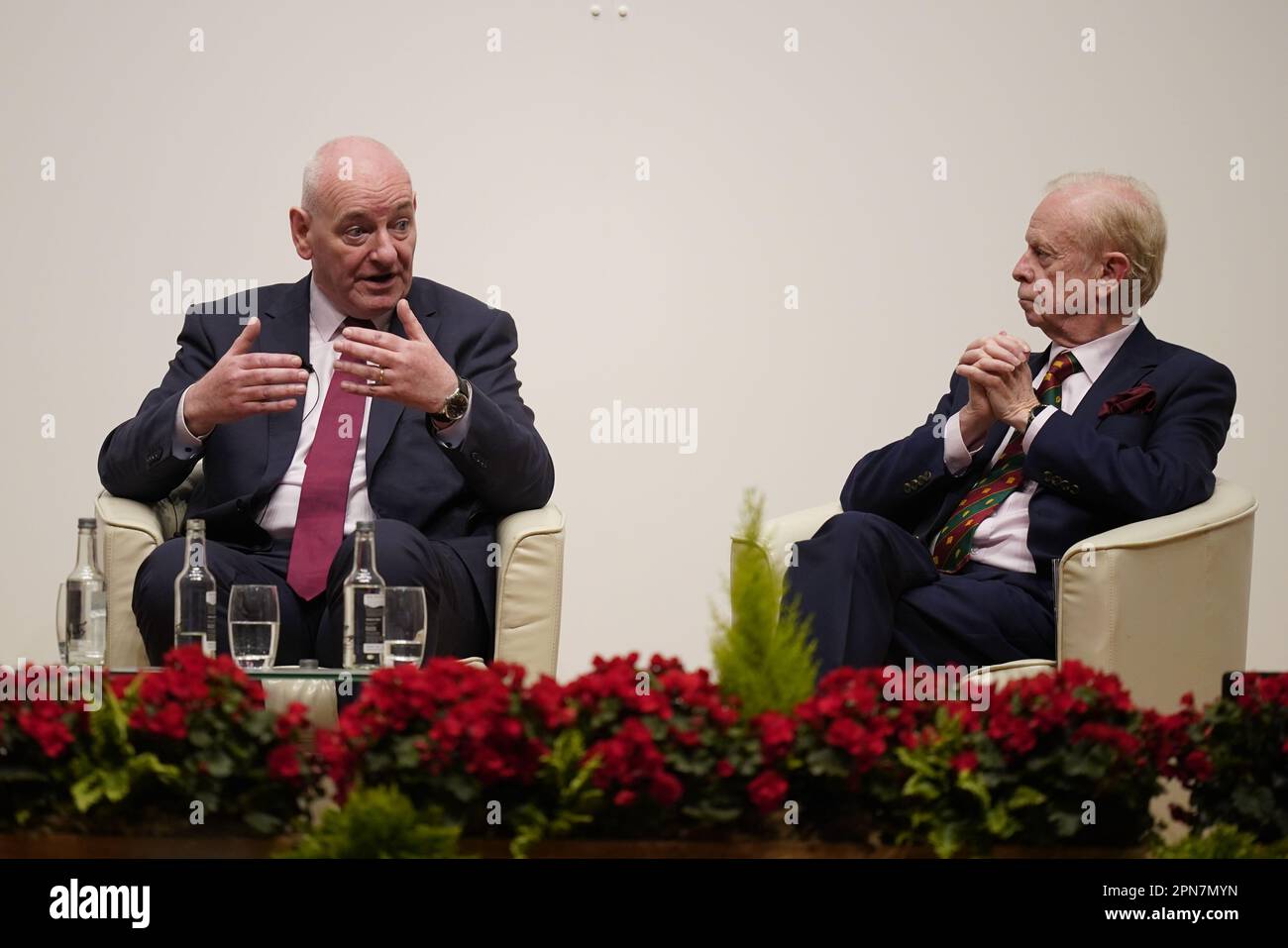 Mark Durkan (left) and Reg Empey on stage during the three-day ...